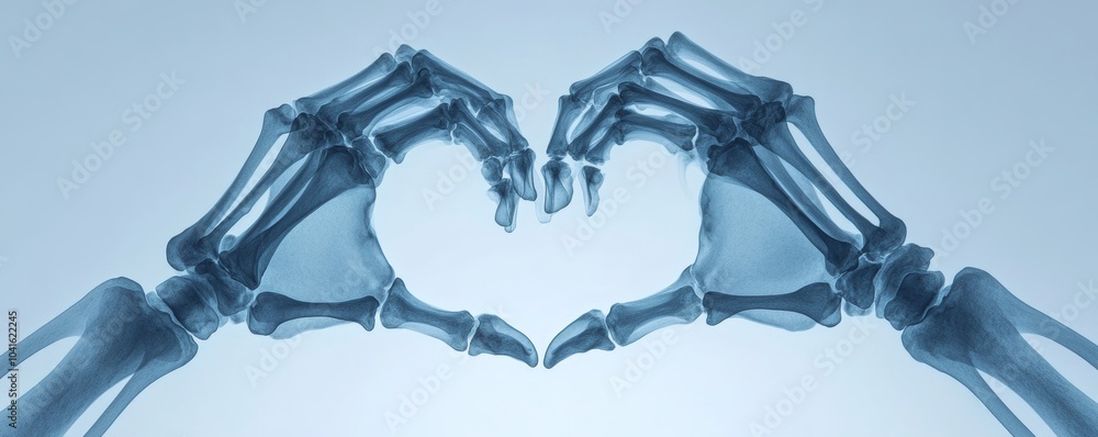 X-ray image of human hands forming heart shape, symbolizing love in ...
