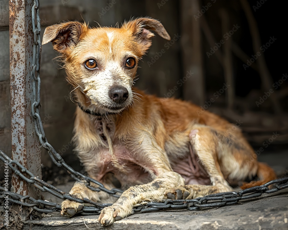 Malnourished Abandoned Dog Chained in Backyard Symbolizing Cruelty and ...
