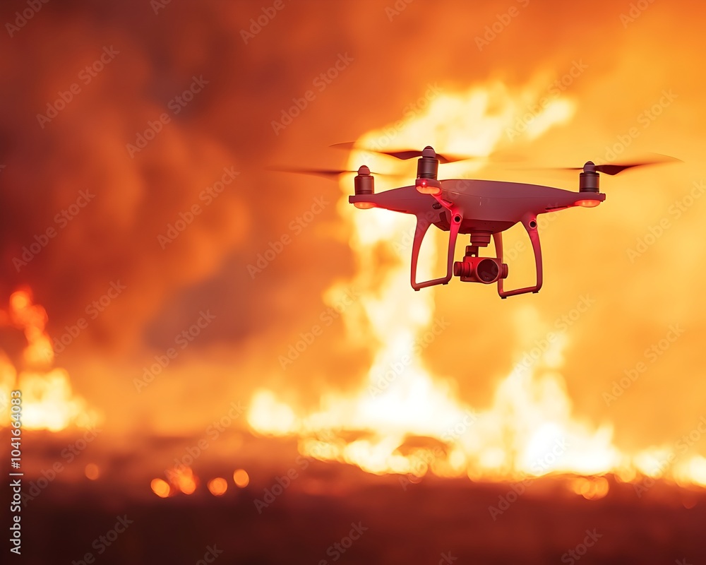 Drone with Thermal Surveying Raging Wildfire Aiding Emergency Response Efforts Stock Photo ...