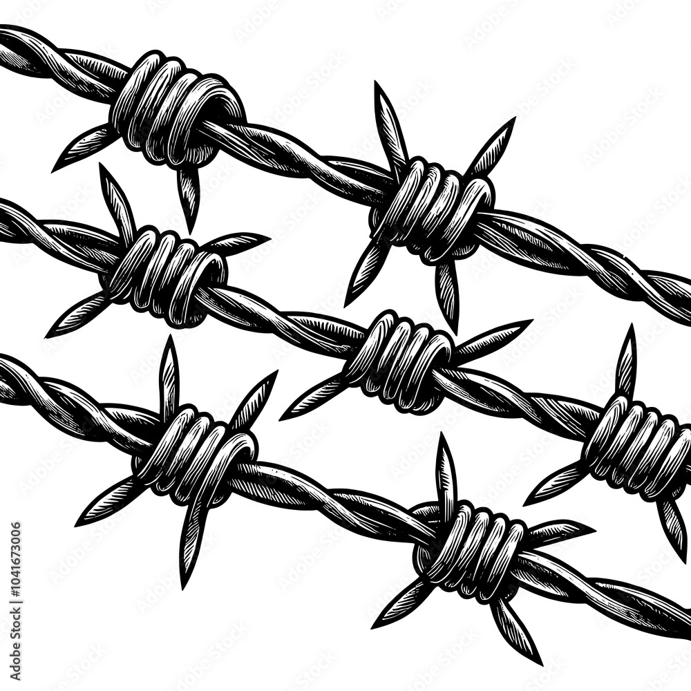 barbed wire, symbolizing security, protection, and restriction with ...