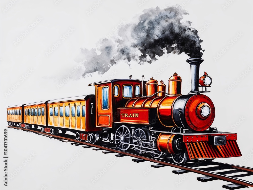 Train hand drawn painted painting illustration on plain white ...