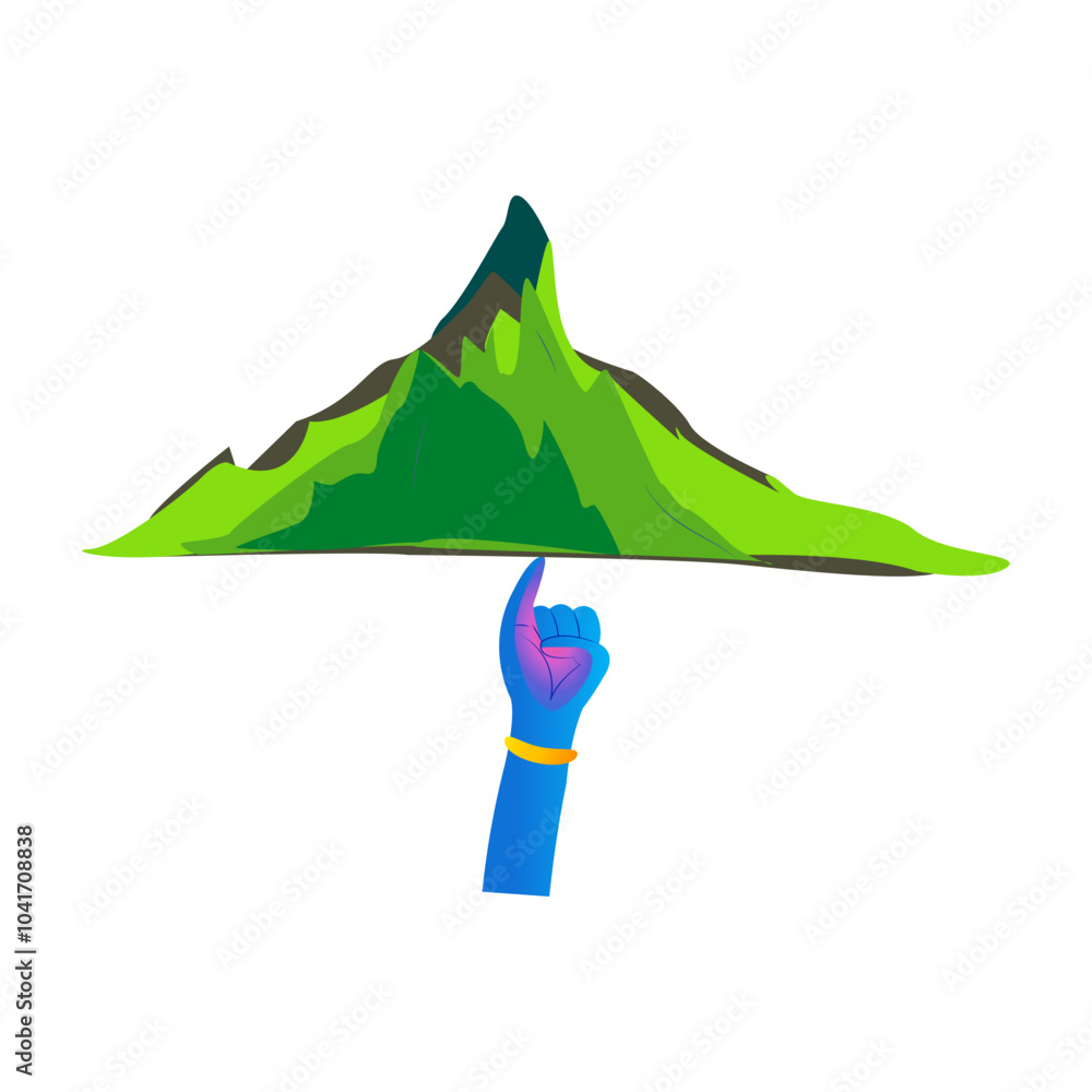 Vector illustration of lord Krishna hand with govardhan parvat on ...