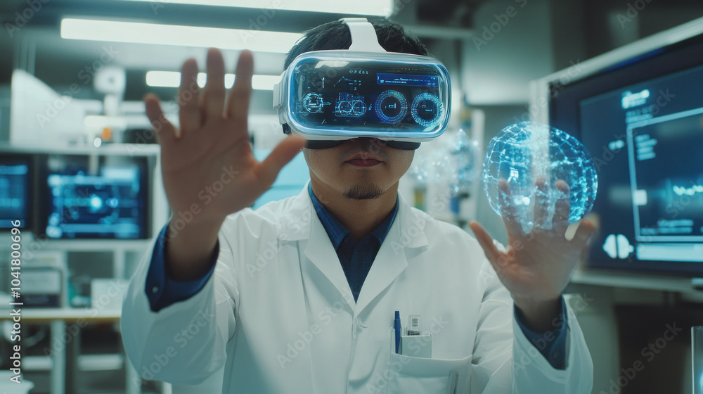 Scientist explores virtual reality in tech lab setup Stock Photo ...