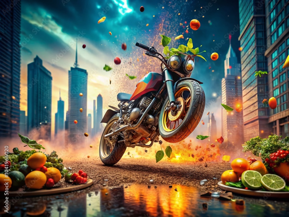 Ilustração Motorcycle Tipping Over: Capturing the Moment of Loss of ...