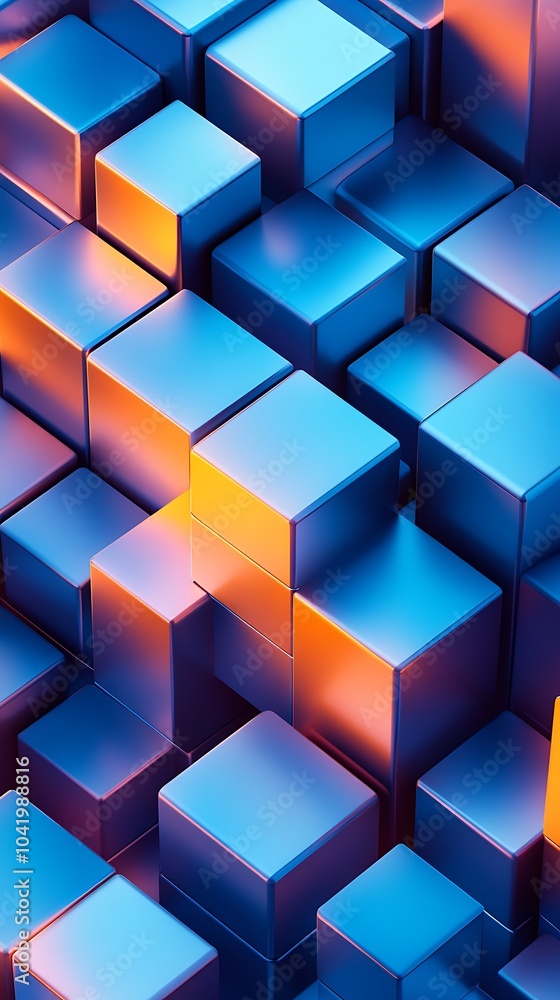 3D cubes cascading in an isometric perspective, vibrant colors of blue ...