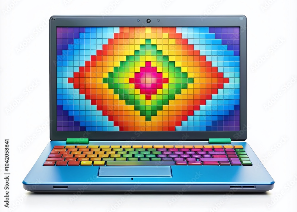 Surreal Pixel Art Laptop with Direction Arrows for Retro Gaming on White Background Stock ...