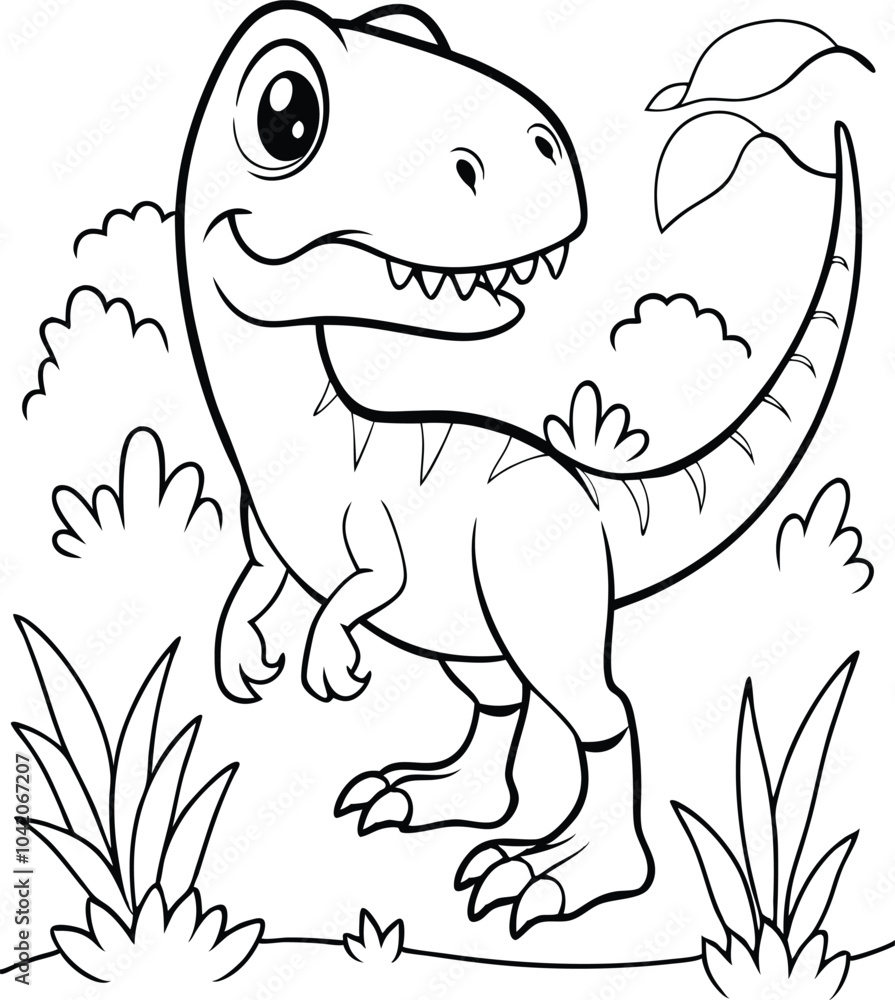 hand-drawn allosaurus dinosaur drawing line art coloring page, kids ...