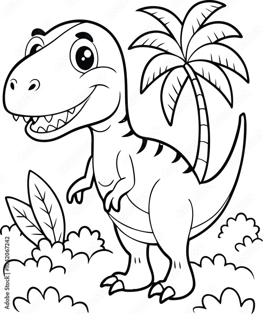 Cute hand-drawn dinosaur line art coloring page, dinosaur kids coloring ...