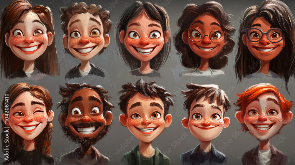 Show a diverse range of faces, each with a unique, genuine smile ...