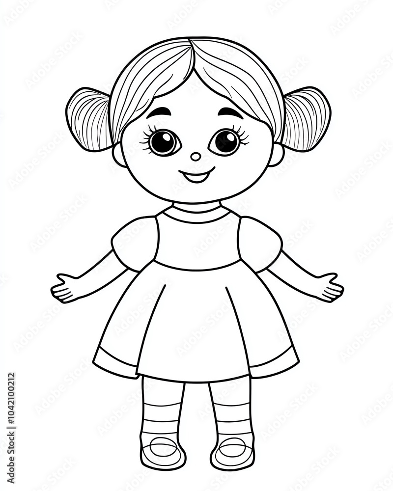 Cute Cartoon Girl Doll Outline Coloring Page Illustration Stock ...