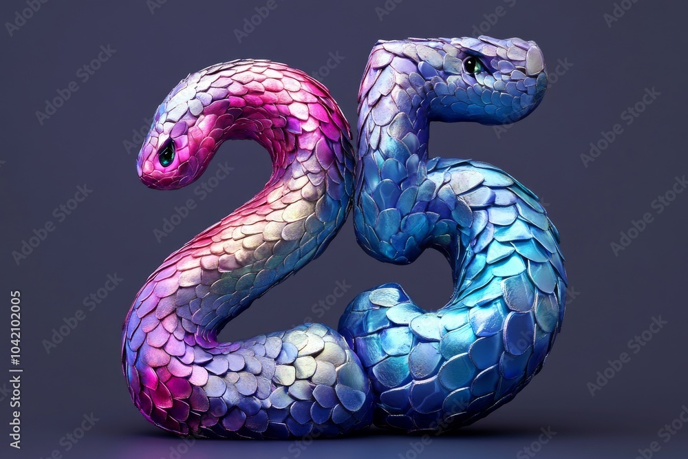 Colorful, artistic sculpture of the number twenty-five shaped like ...