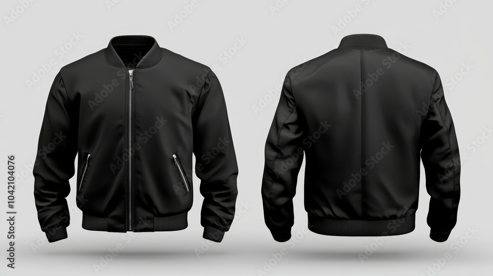 Blank black color jacket in front and back view, isolated on white ...