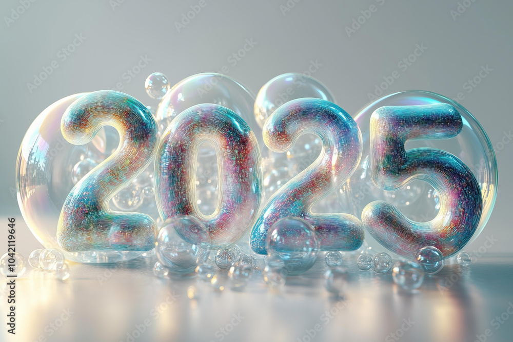 3D text "2025" made of bubbles, transparent background, high resolution ...