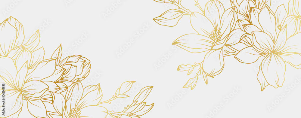 Luxury gold magnolia flowers background. Floral pattern tropical in ...