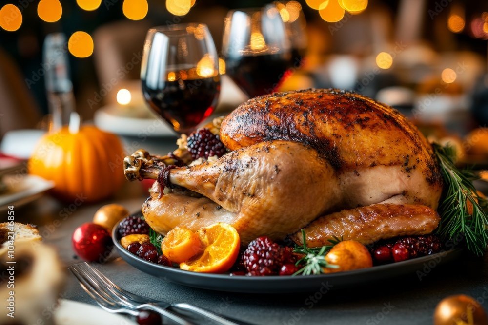 Cyberpunk Thanksgiving feast, where neon lights and futuristic ...