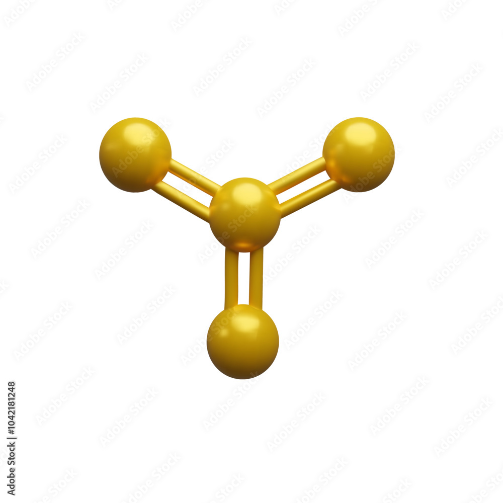 3D atom structure of yellow molecule, vector render structural chemical ...