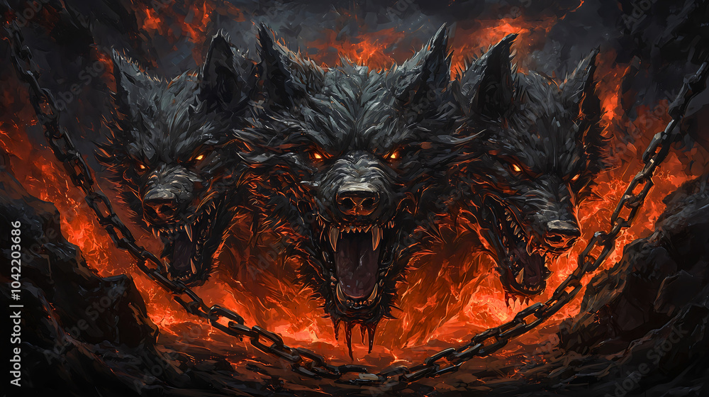 Cerberus, from Greek mythology, guards the souls of the underworld. He ...