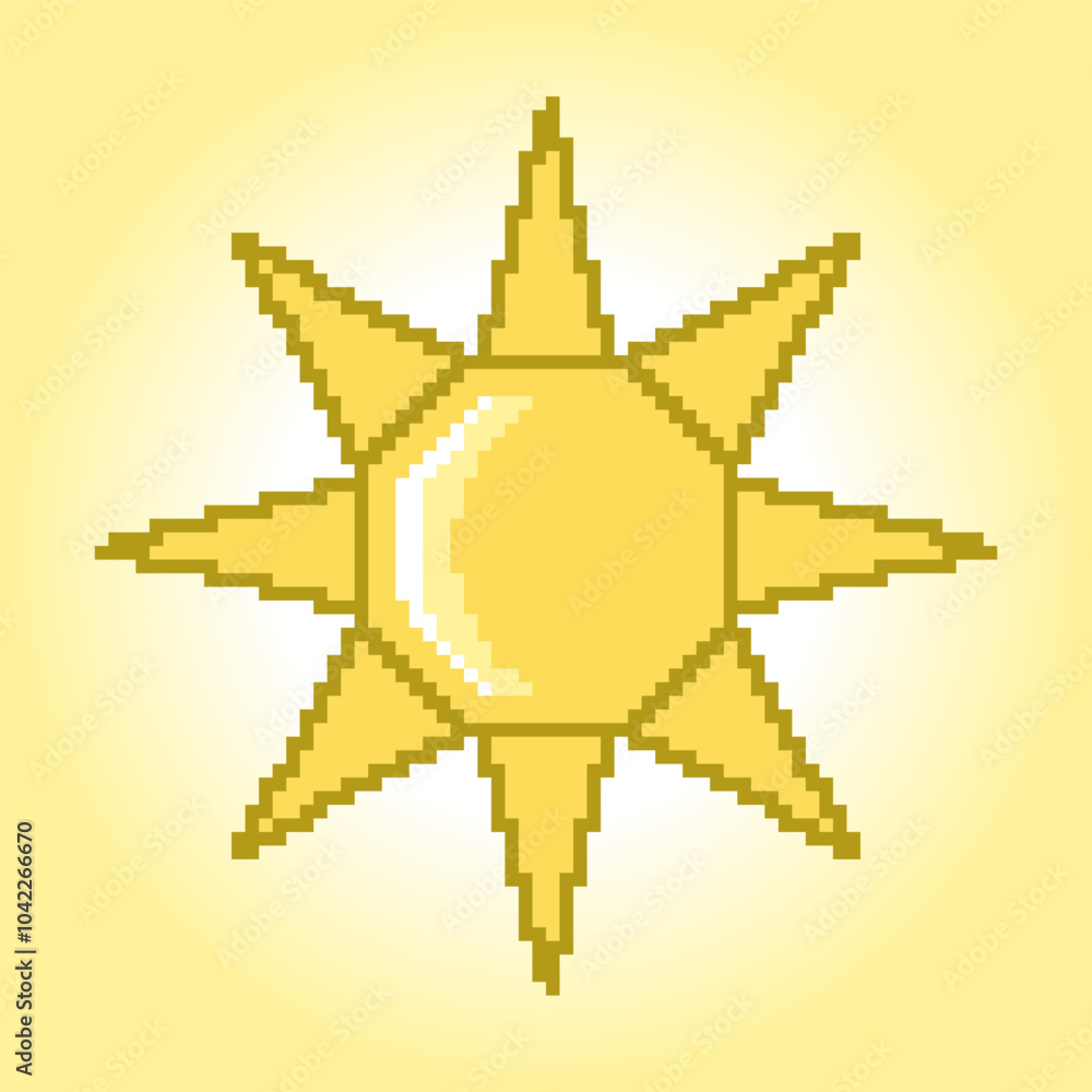 Sun with rays, pixel art isolated on transparent background. Center of ...