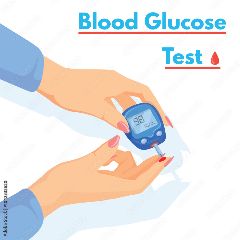 Blood sugar test. Patients hands hold glucometer sugar blood testing ...