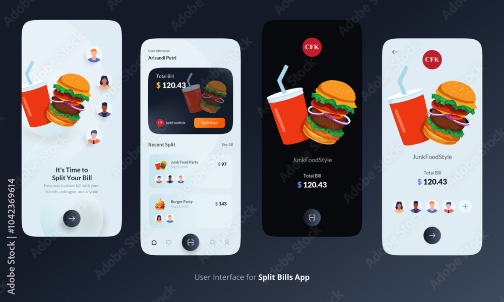 User Interface for Split Bill Application Stock Vector | Adobe Stock