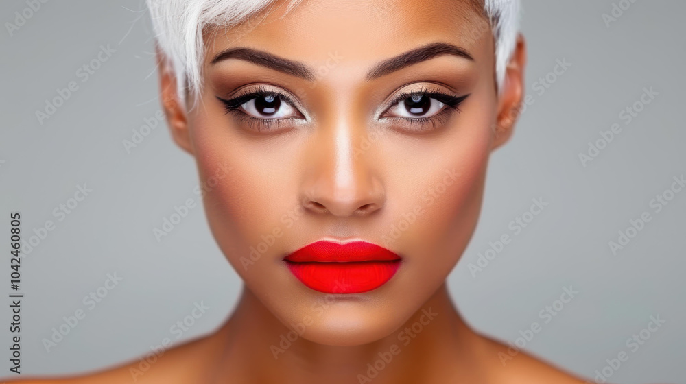 Stunning closeup of a black female model showcasing a chic short white ...
