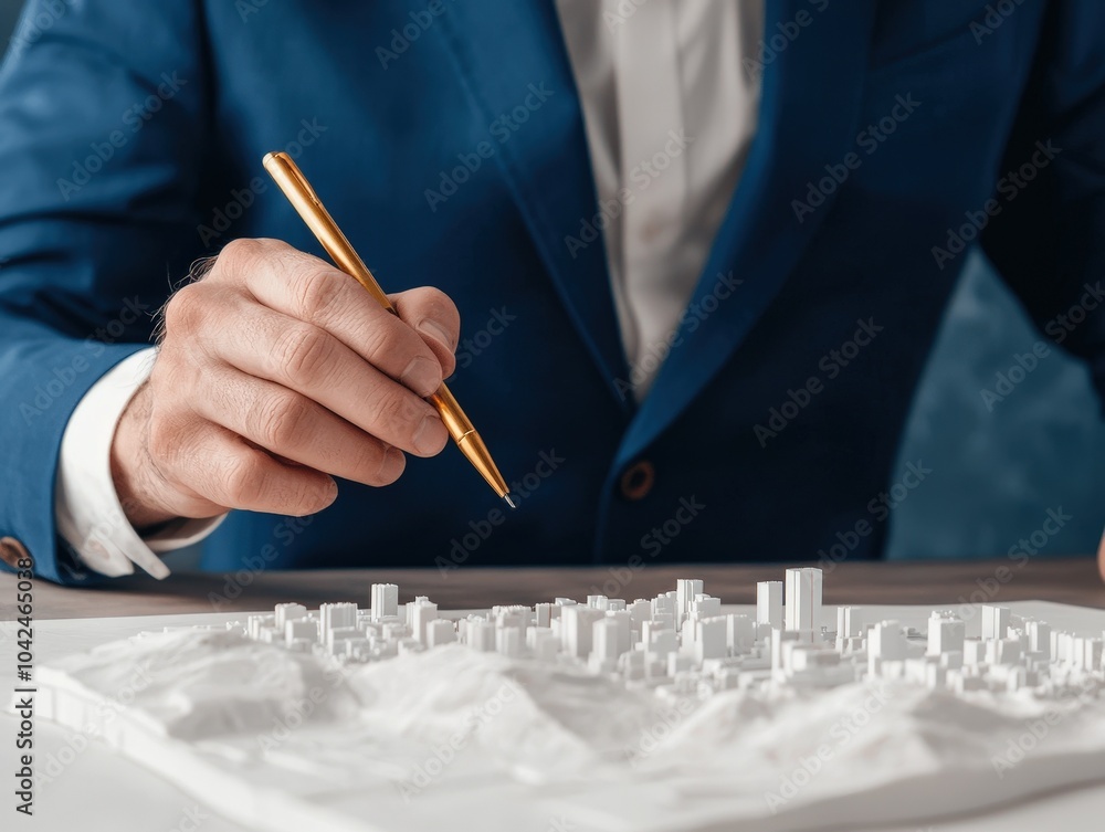 Real estate developer confidently discussing the future of urban ...