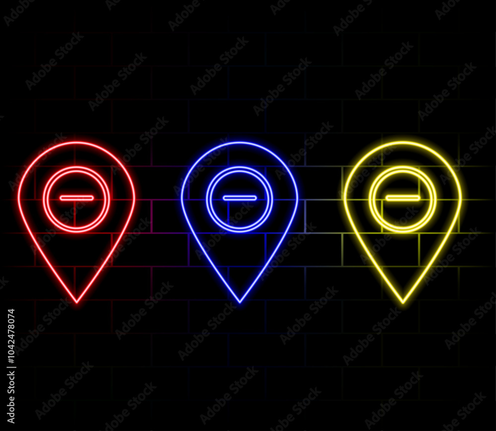 Location icon vector. Pin neon luminous outline line sign. Navigation ...