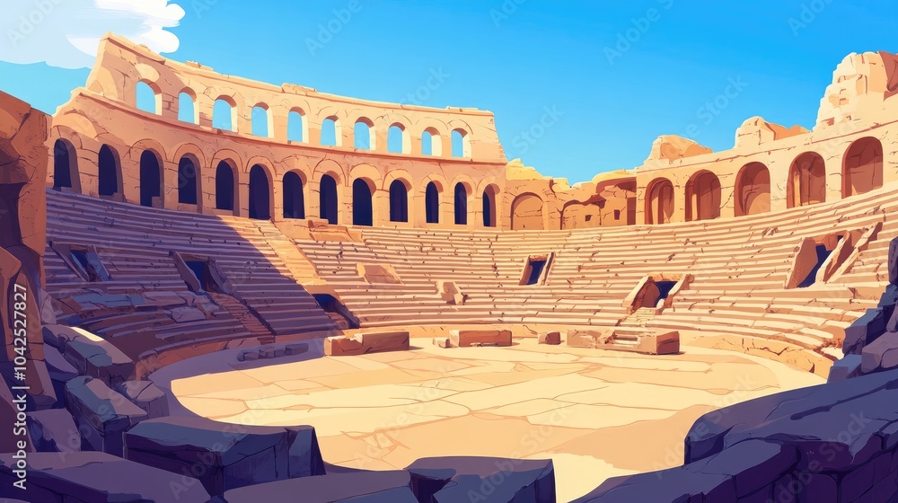 Ilustrace Cartoon illustration of an ancient amphitheater featuring ...