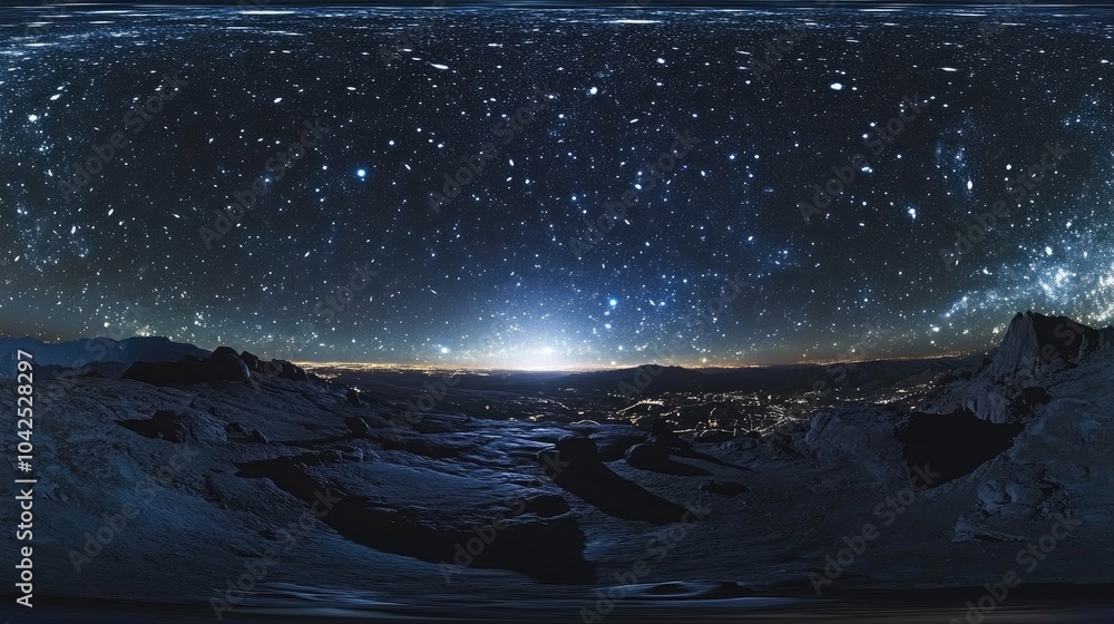 3D illustration featuring a panoramic star field in a 360deg HDRI map ...