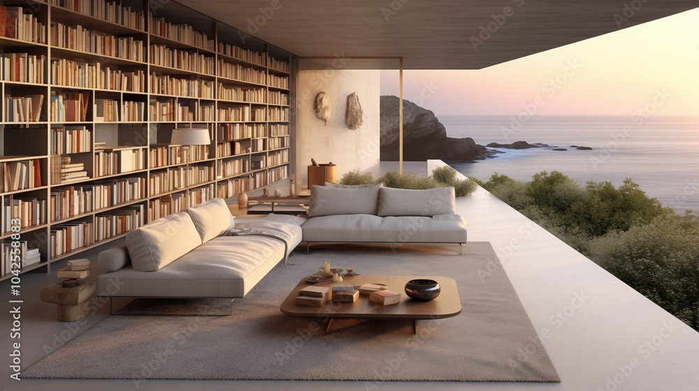 A modern library with bookshelves in an open air Zoom background ...