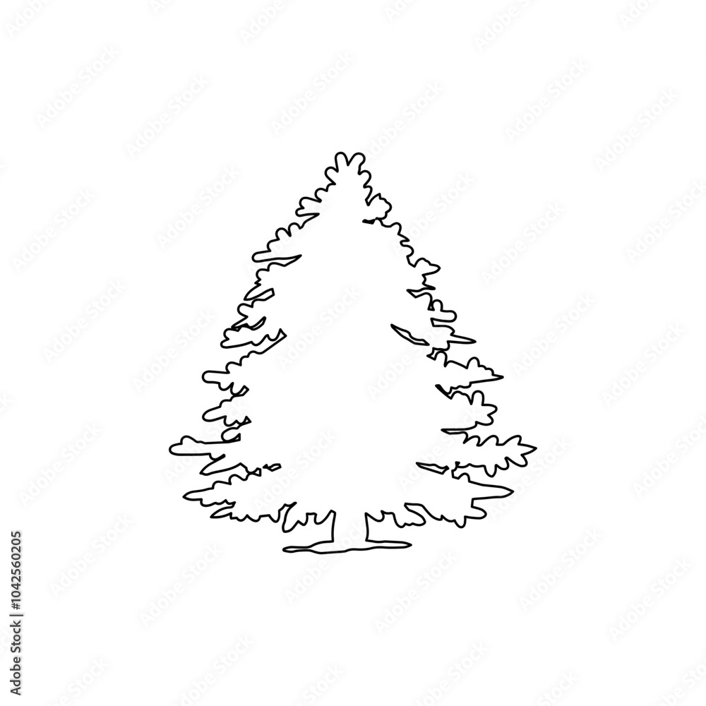 Christmas tree outline. Pine trees line art. Evergreen coniferous ...