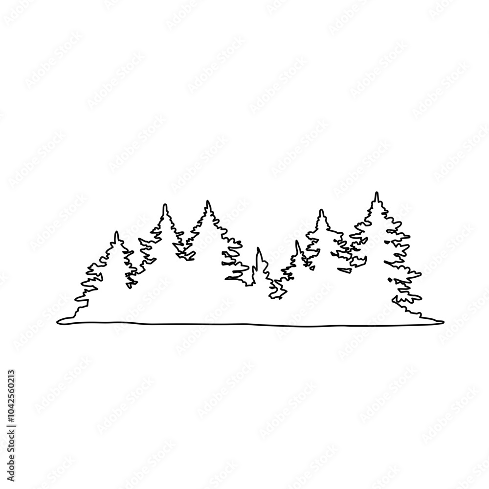 Christmas tree outline. Pine trees line art. Evergreen coniferous ...