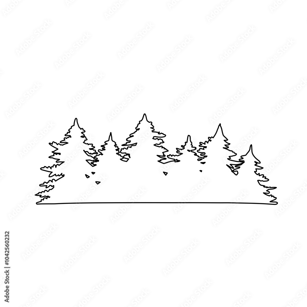 Christmas tree outline. Pine trees line art. Evergreen coniferous ...