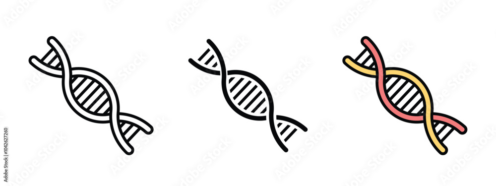 Three different colored DNA strands are shown. DNA icon in outline ...