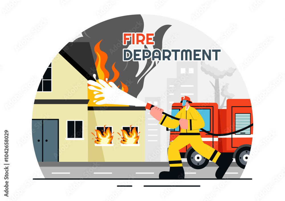Fire Department Vector Illustration featuring Firefighters ...