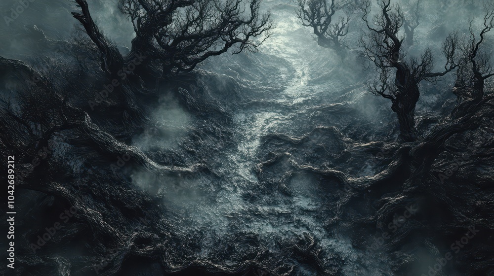 Eerie DnD Battle Map Dark Swamp with Thick Fog and Twisted Trees for ...