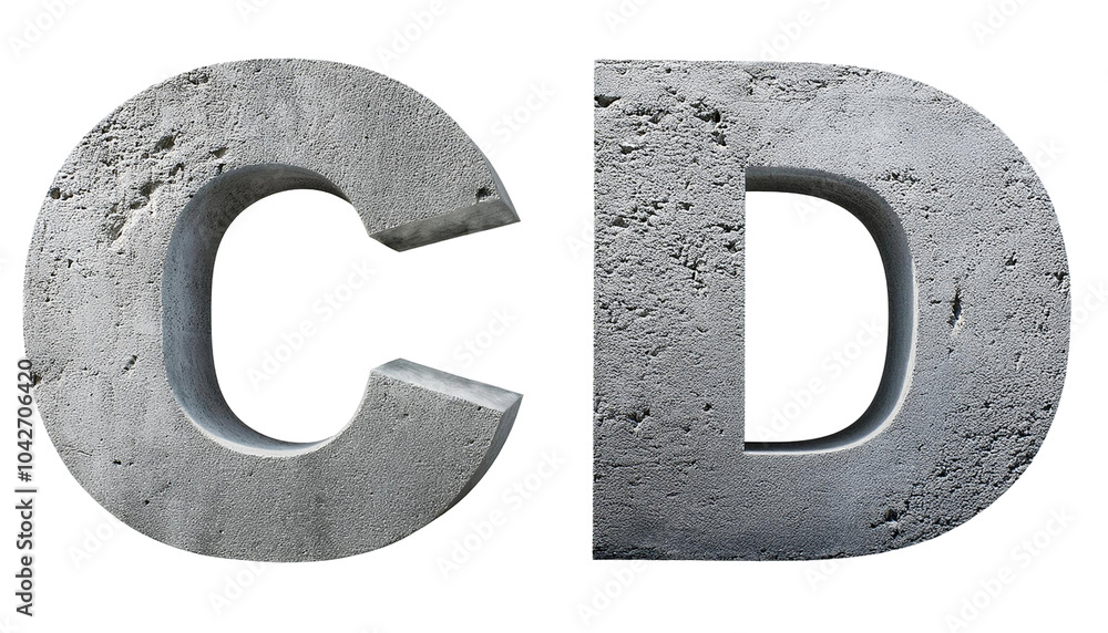 C-D Alphabet made of concrete masonry cement letters C D isolated on ...