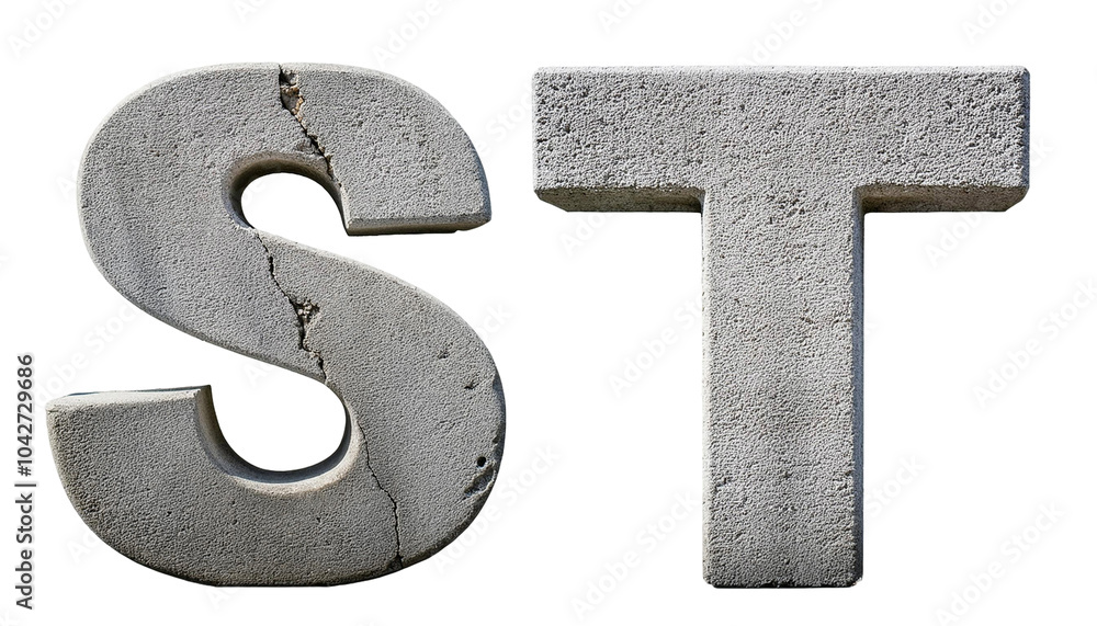 S-T Alphabet made of concrete masonry cement letters S T isolated on ...