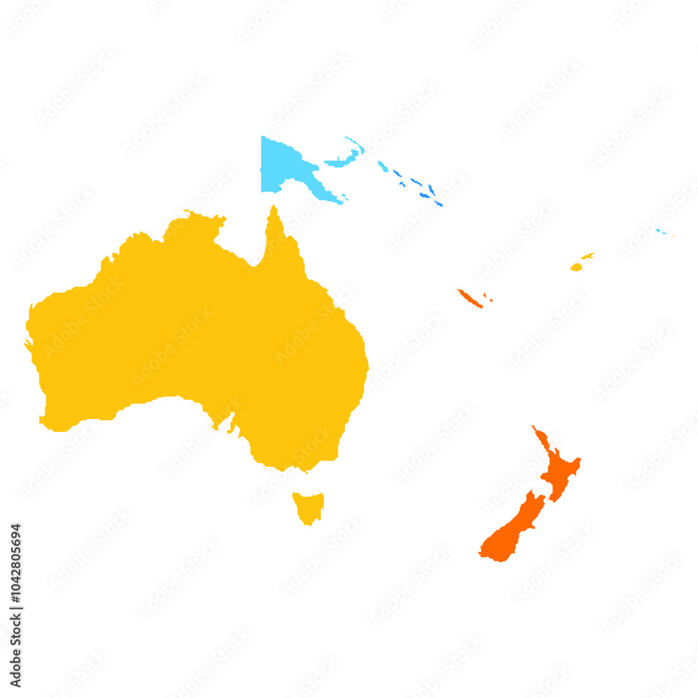 Map of Oceania with countries. Stylized map of Oceania Continent in ...