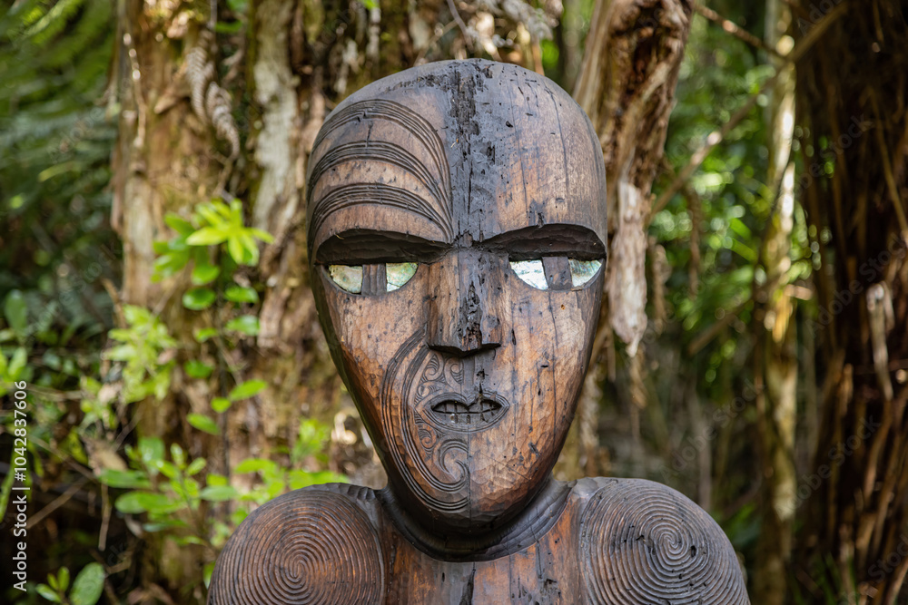 Maori Carving on the Kauri Cascades trail in the Waitakere Ranges, New ...