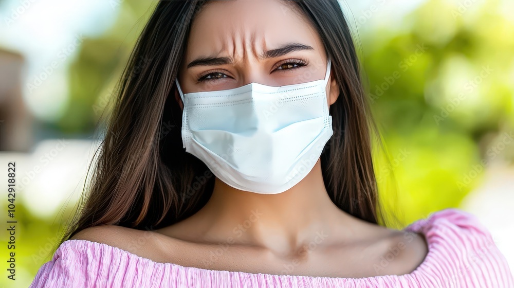 Sad Woman Wearing Medical Face Mask Outdoors Portrait Health Protection ...