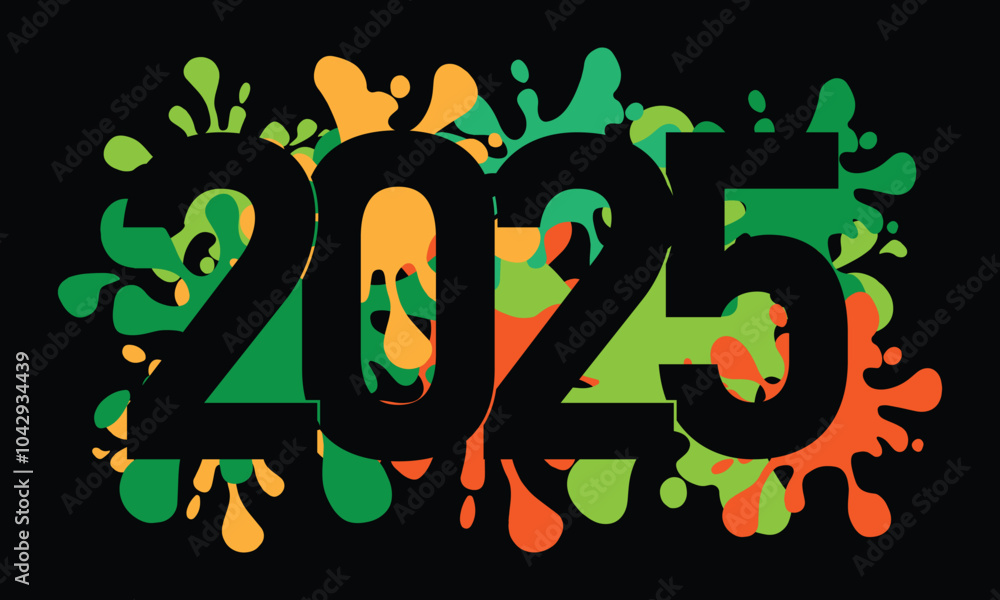 colorful 2025 new year text. 2025 transparent letter on colourful paint ...