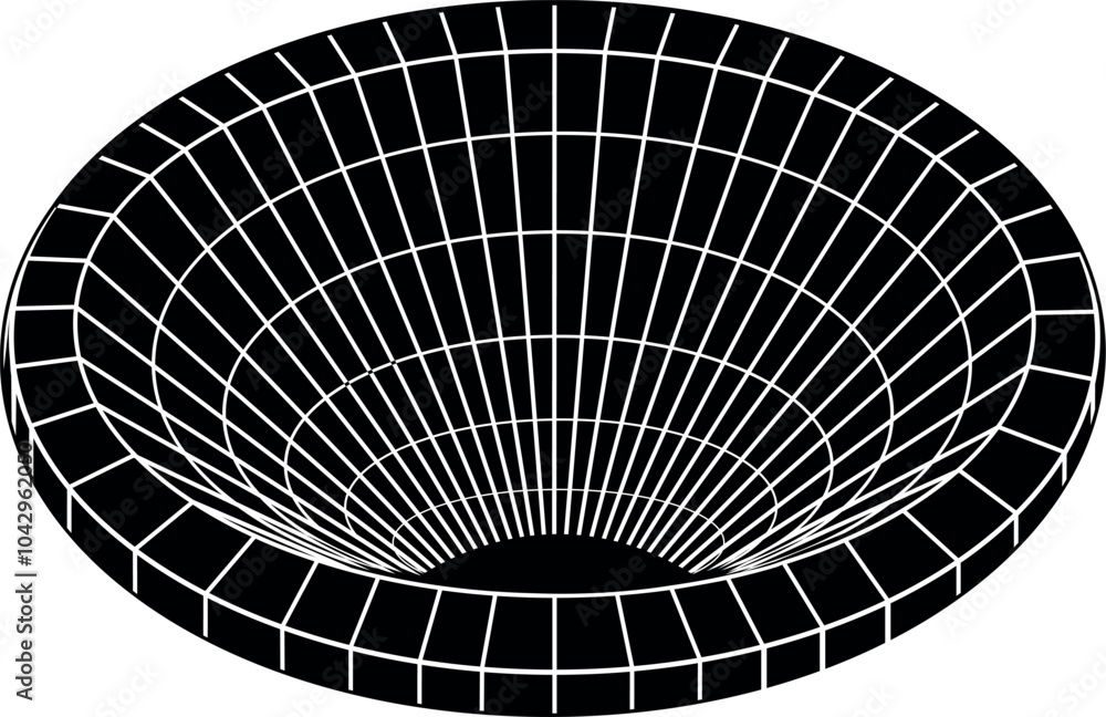 White wireframe wormhole tunnel on black background in vector. 3d ...