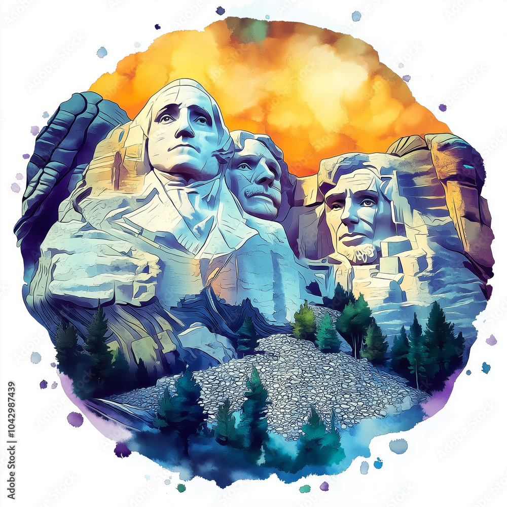 Mount Rushmore. Mount Rushmore hand-drawn comic illustration. Vector ...
