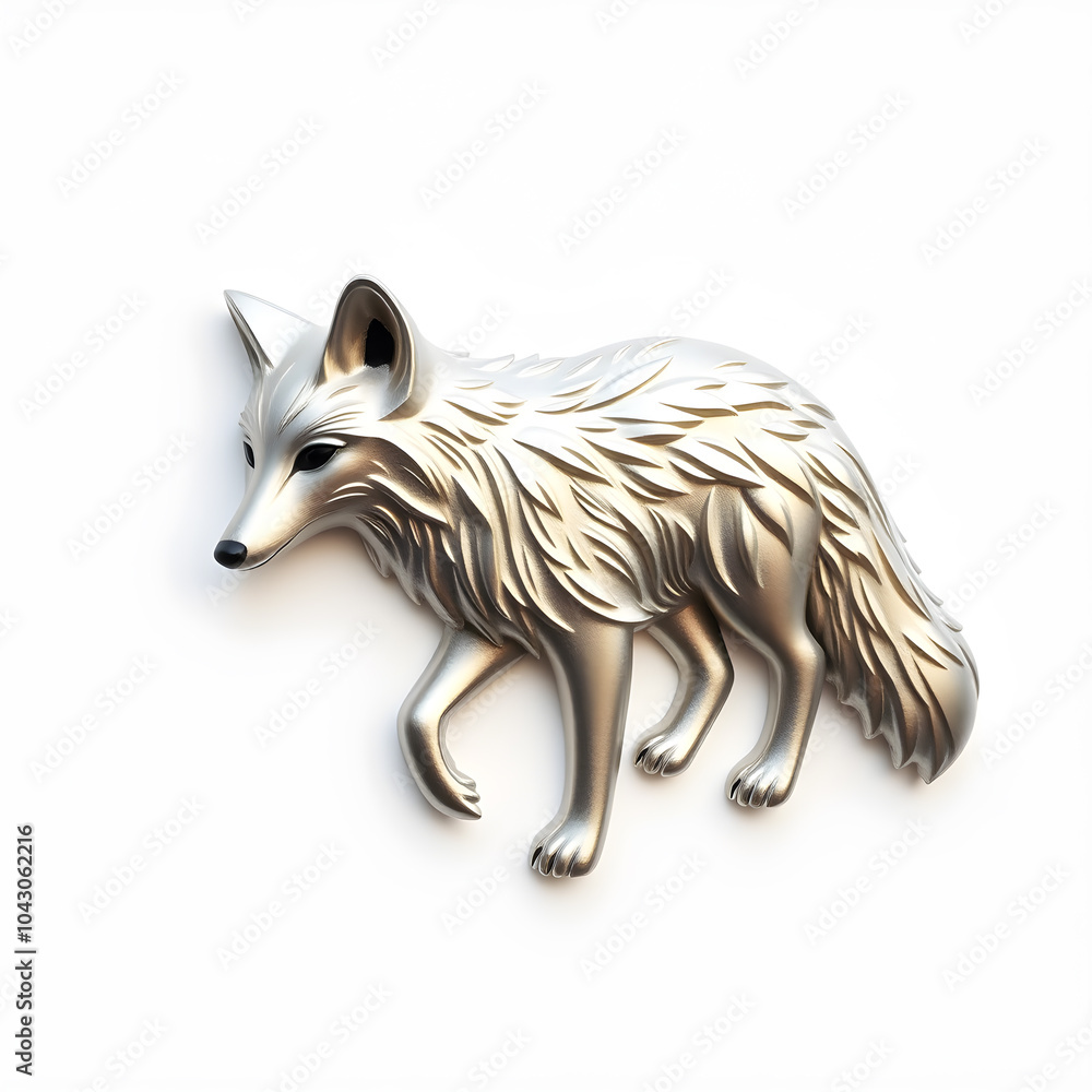 Arctic Fox metallic 3D image of silver arctic fox on white background ...