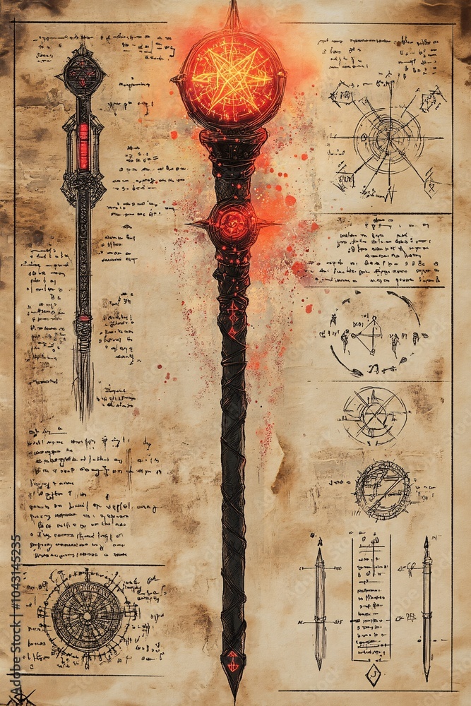 Exploring the enigmatic design of a celestial staff ancient symbols magical elements and ...