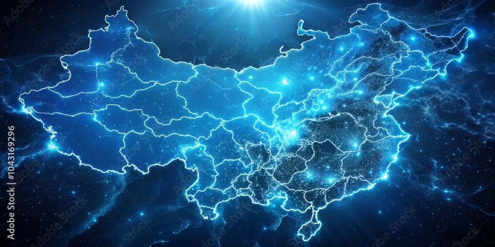 Highly Detailed Political Map of China in Vibrant Blue Shades - Long ...