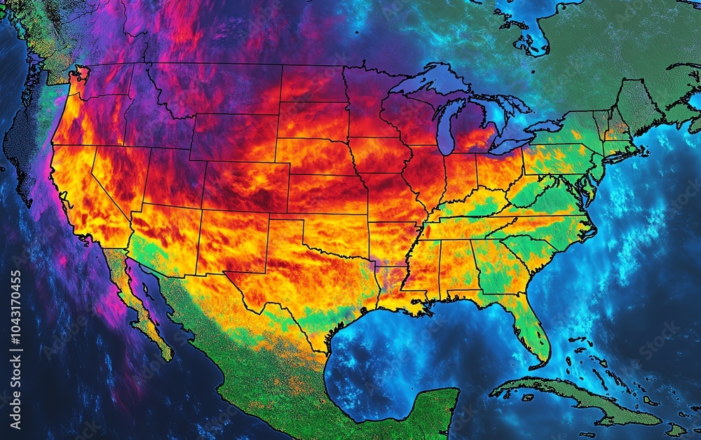 Colorful thermal map of the United States showing temperature ...