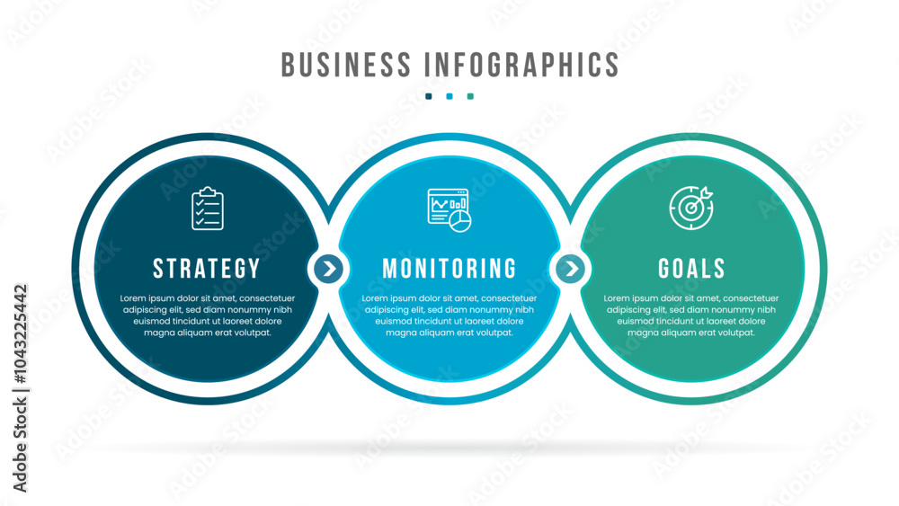 Modern and clean infographic template showcasing three steps: strategy ...