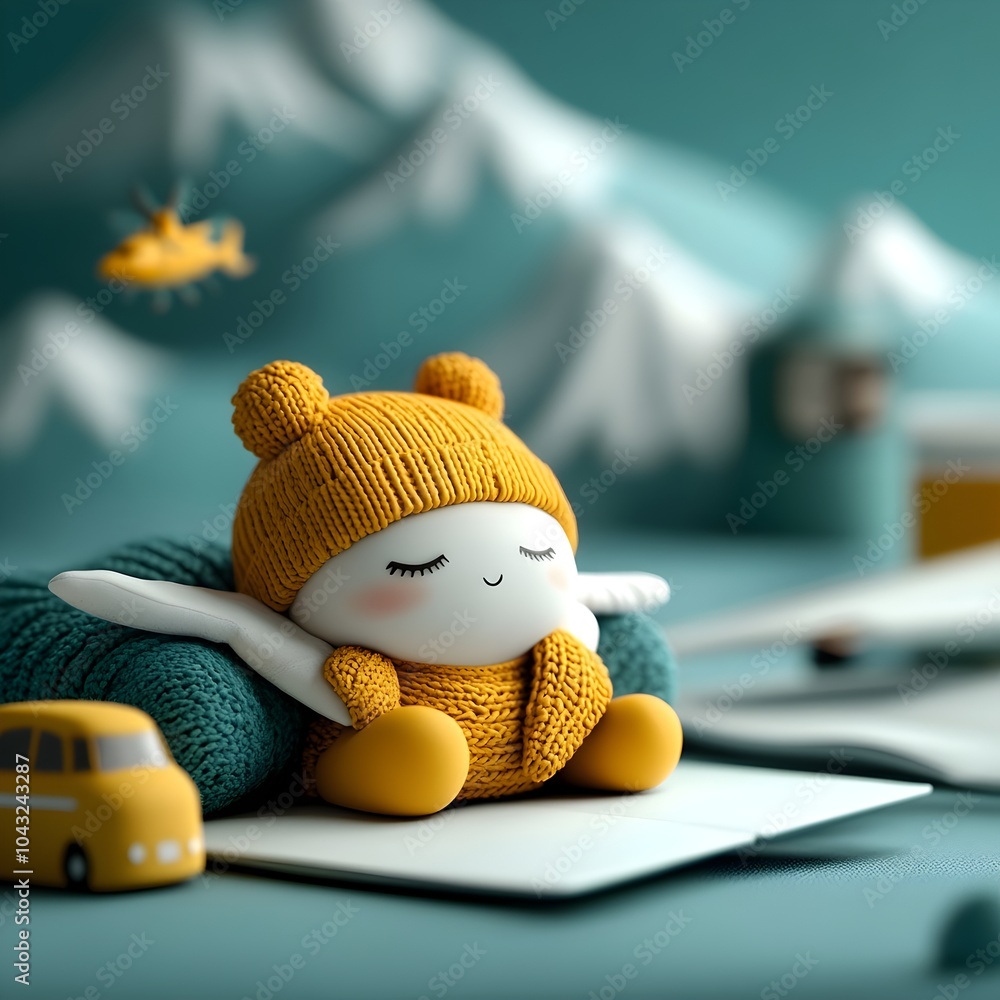 Friendly Animated Mascot Character Peacefully Resting on Plain White ...